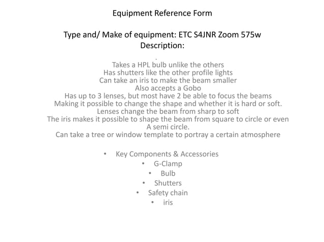 Equipment reference form lighting | PPT