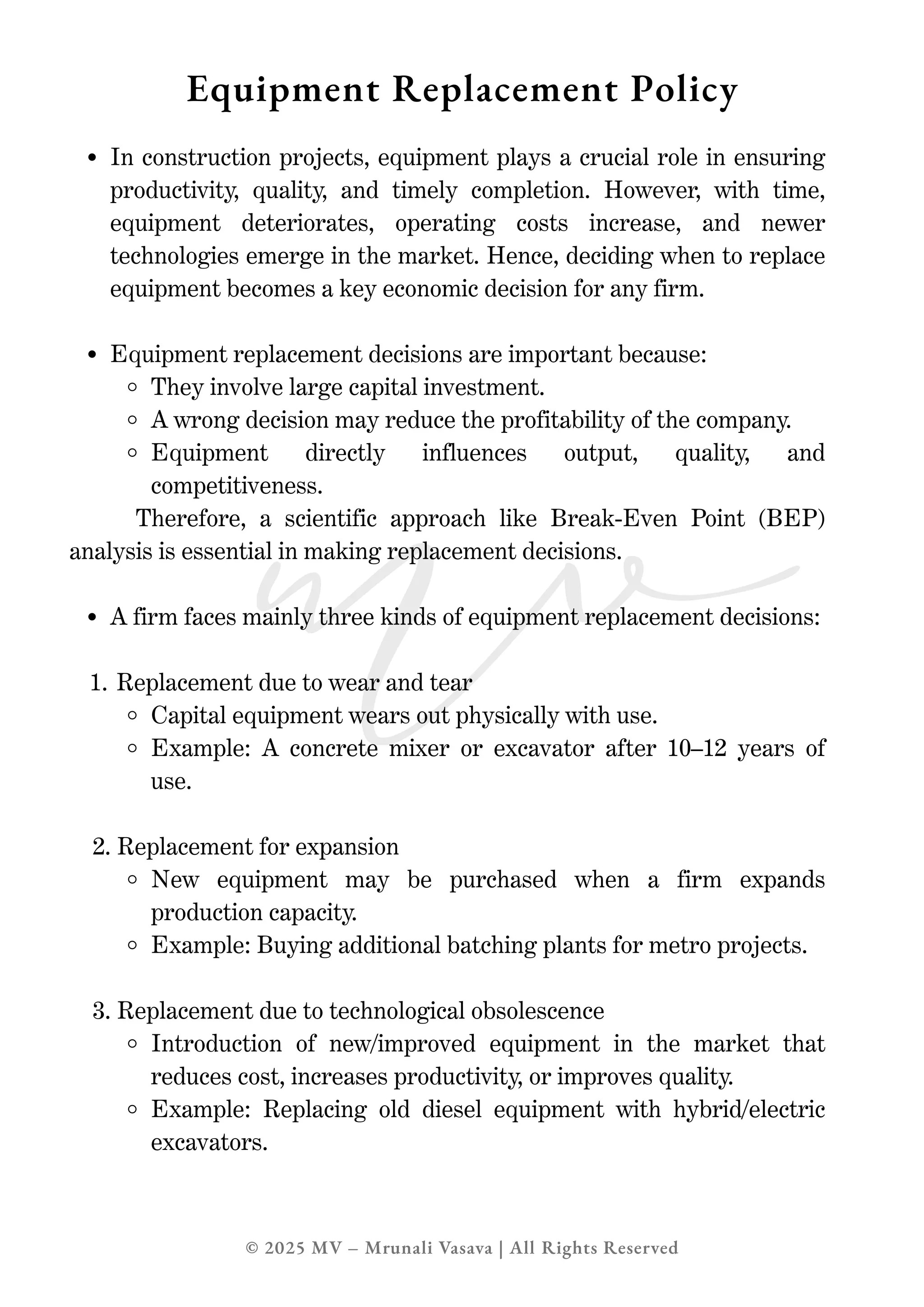 Equipment Replacement Policy & Break Even Point Theory.pdf
