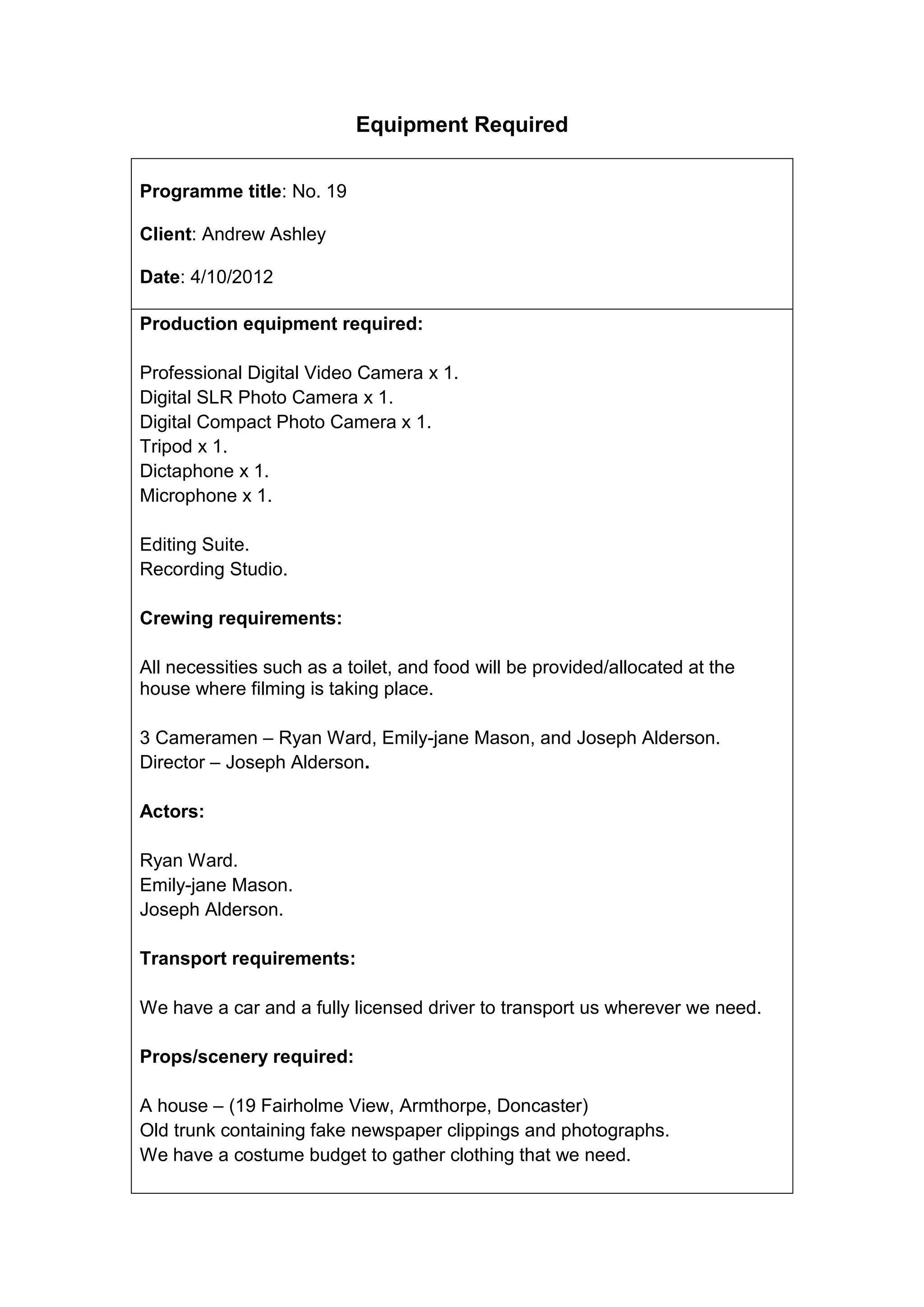 Equipment required | DOCX