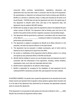 EQUIPMENT SALE AGREEMENT | PDF