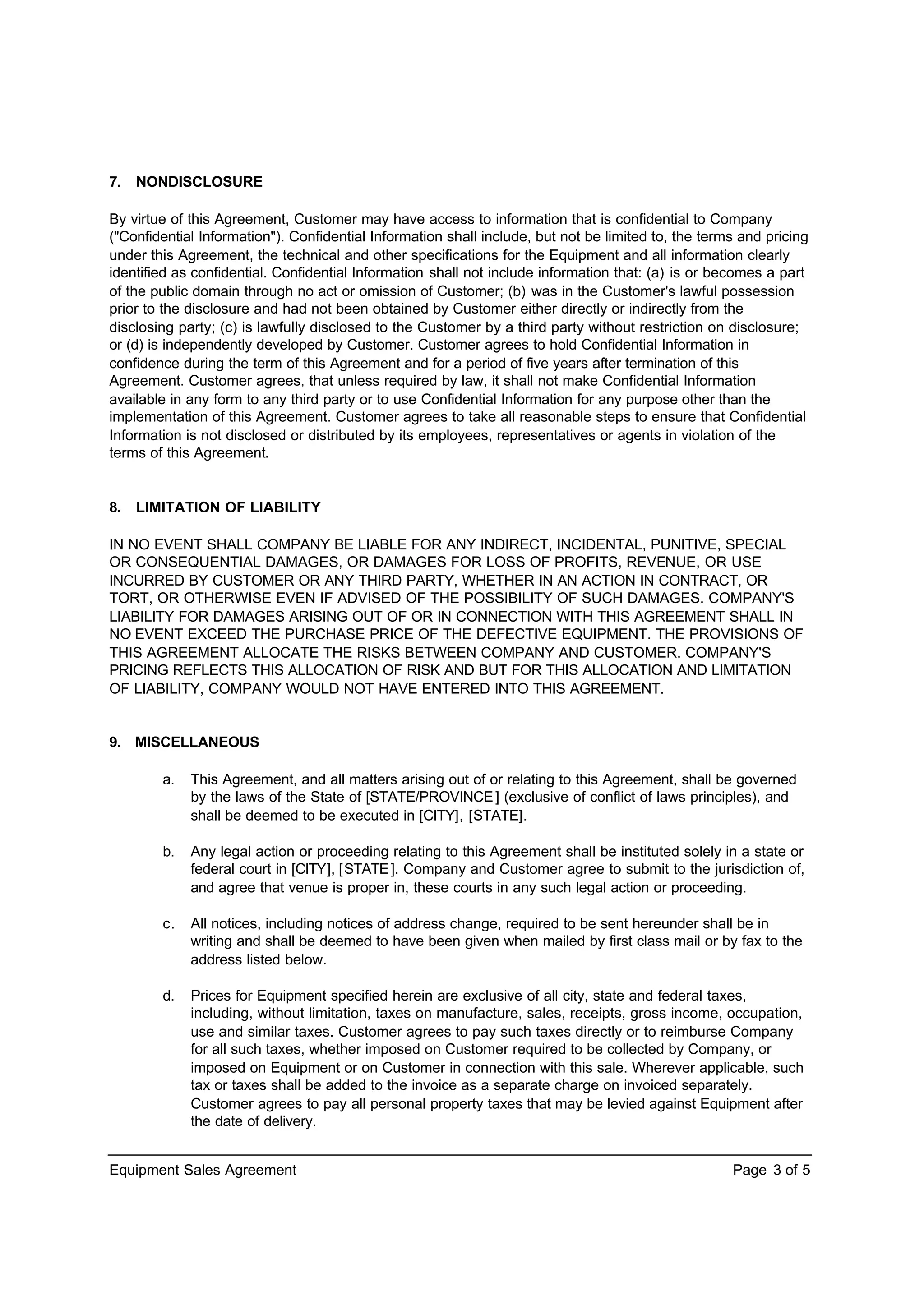 Equipment Sales Agreement | PDF