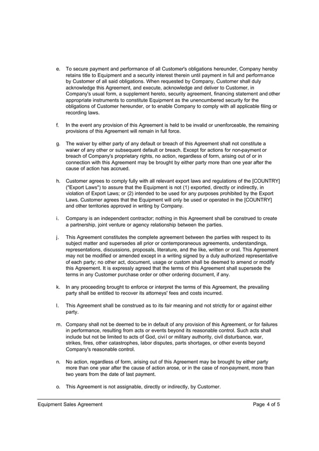Equipment Sales Agreement | PDF