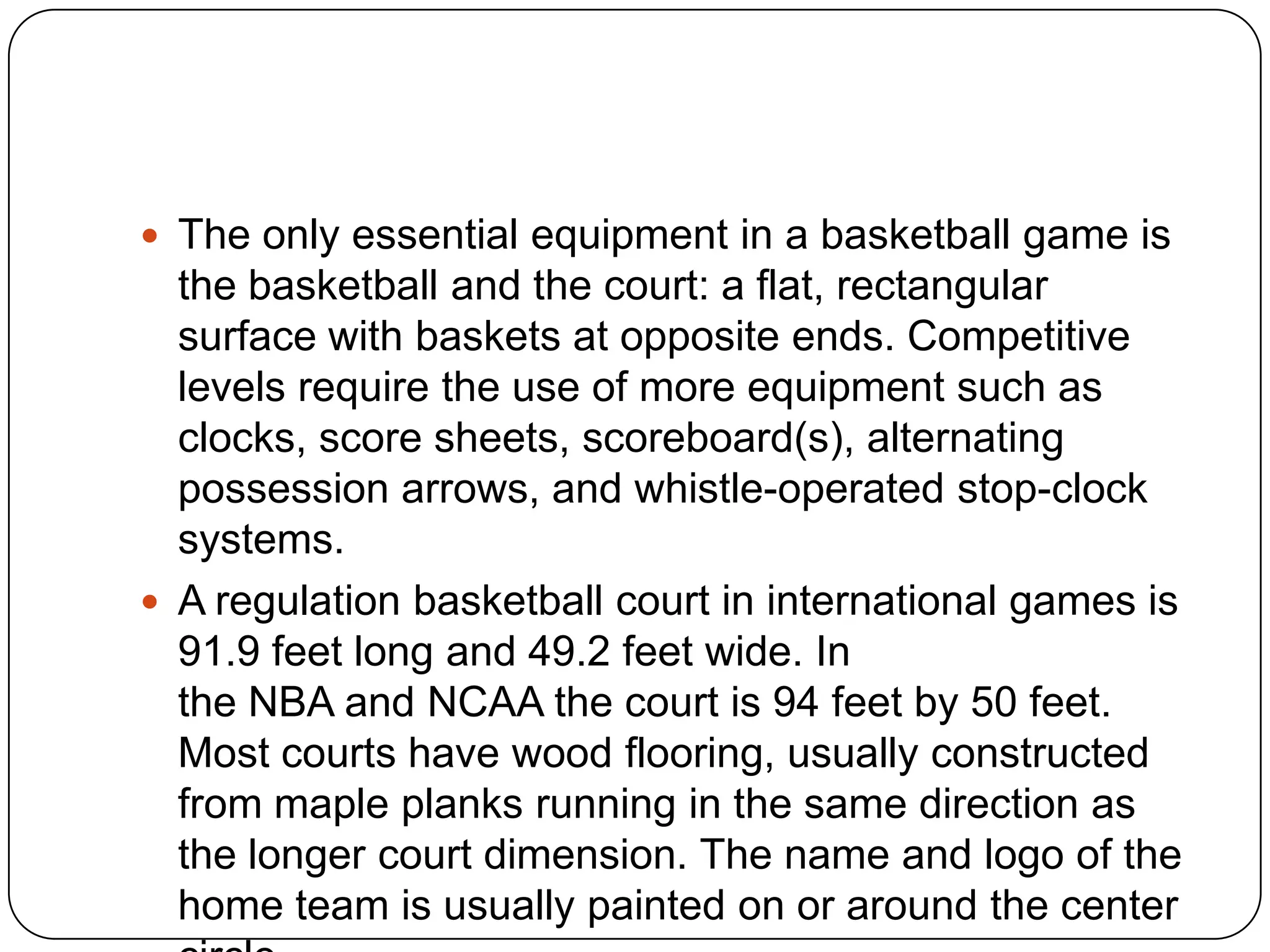 Equipments and measurements in basketball | PPTX