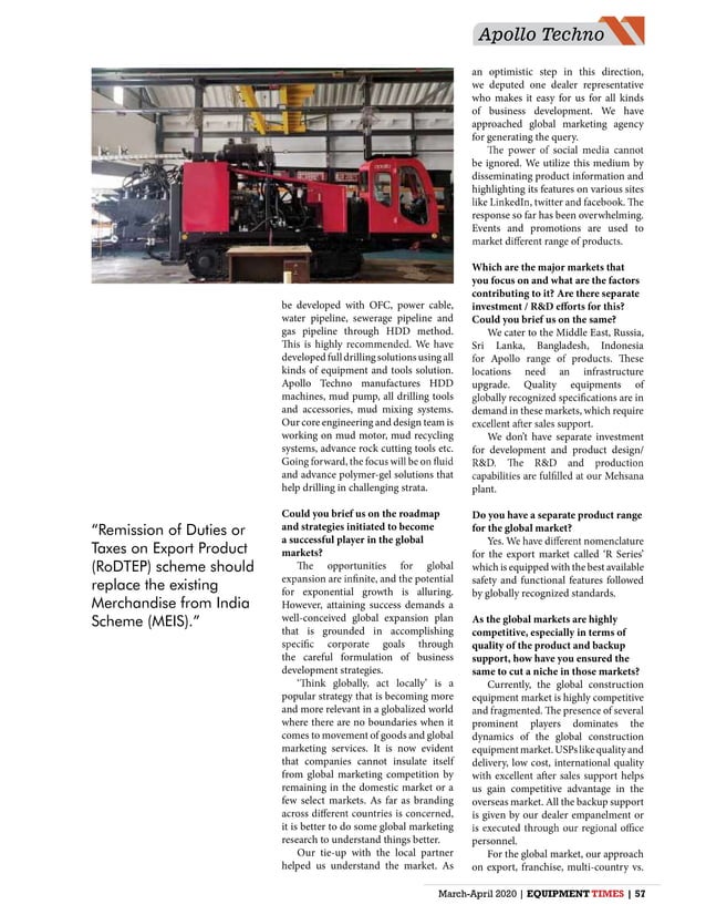Equipment Times March 2020.Apollo has special focus for the Export ...