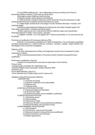 Equipment validation of tablet compression ( machine) | DOC