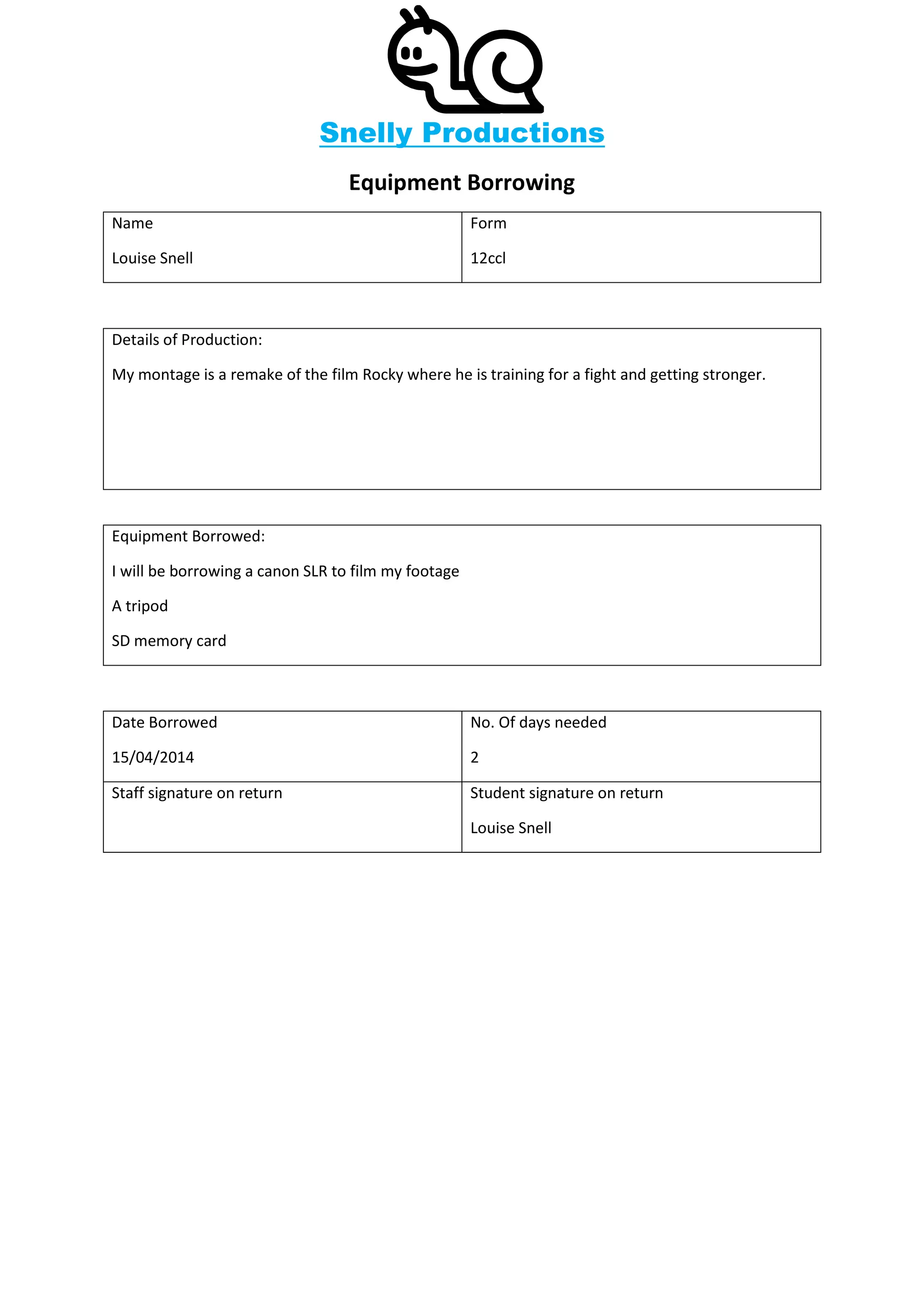 Equiptment borrowing | DOCX