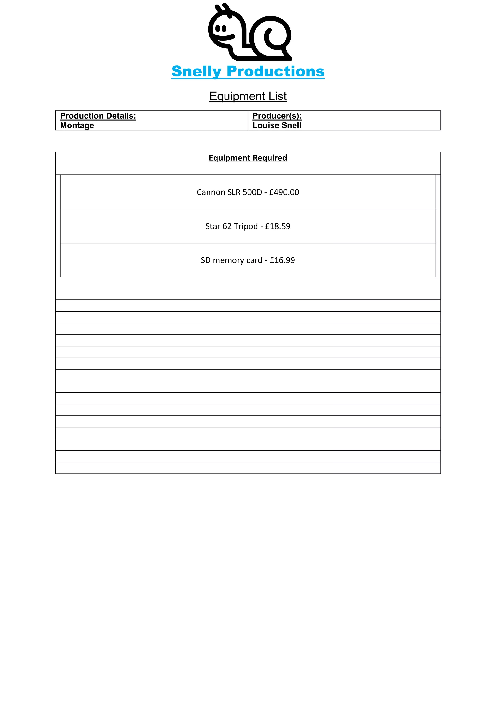 Equiptment list | DOCX
