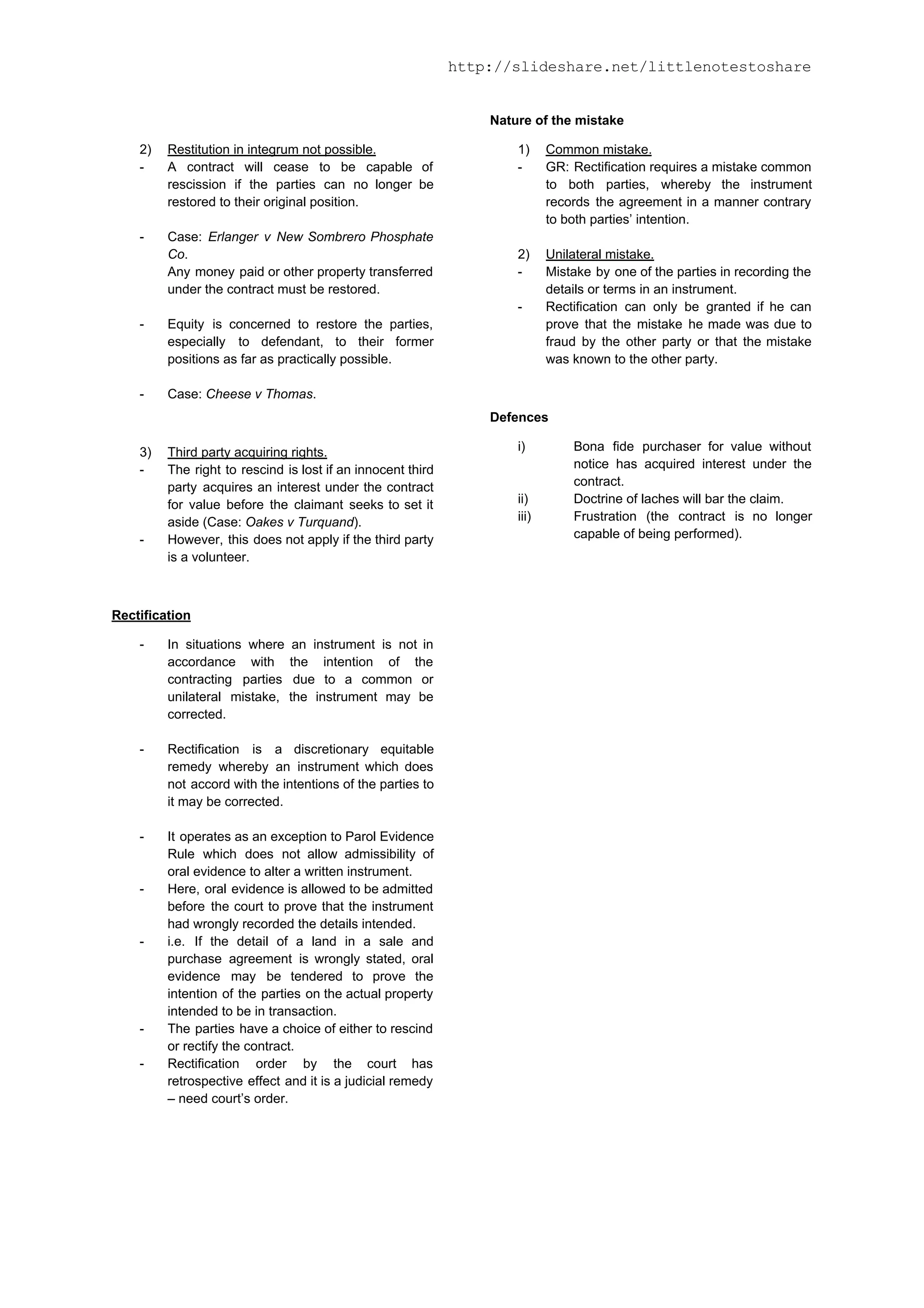 LAW501: Equity & Trust: Equitable Remedies Notes | PDF