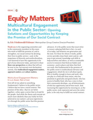 Equity Matters: Multicultural Engagement in the Public Sector: Solutions and Opportunities by ...