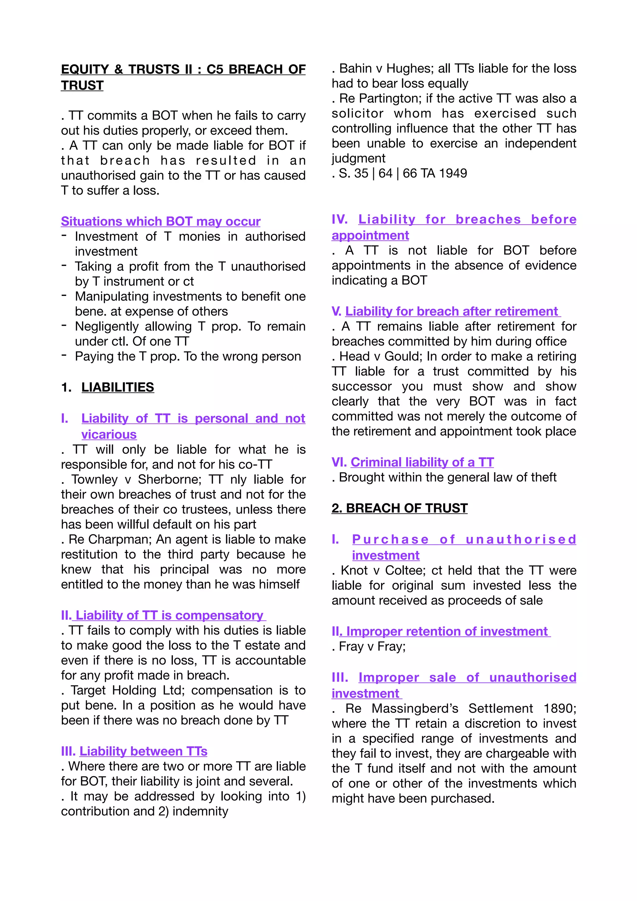 Equity & Trusts II: BREACH OF TRUST | PDF