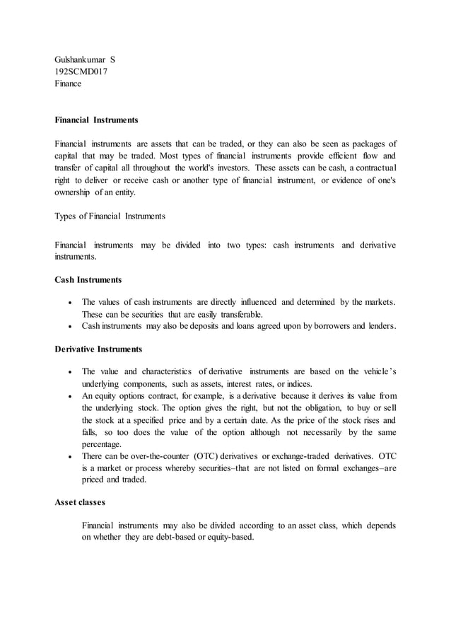 Equity instruments | DOCX | Stocks and Bonds | Personal Investing