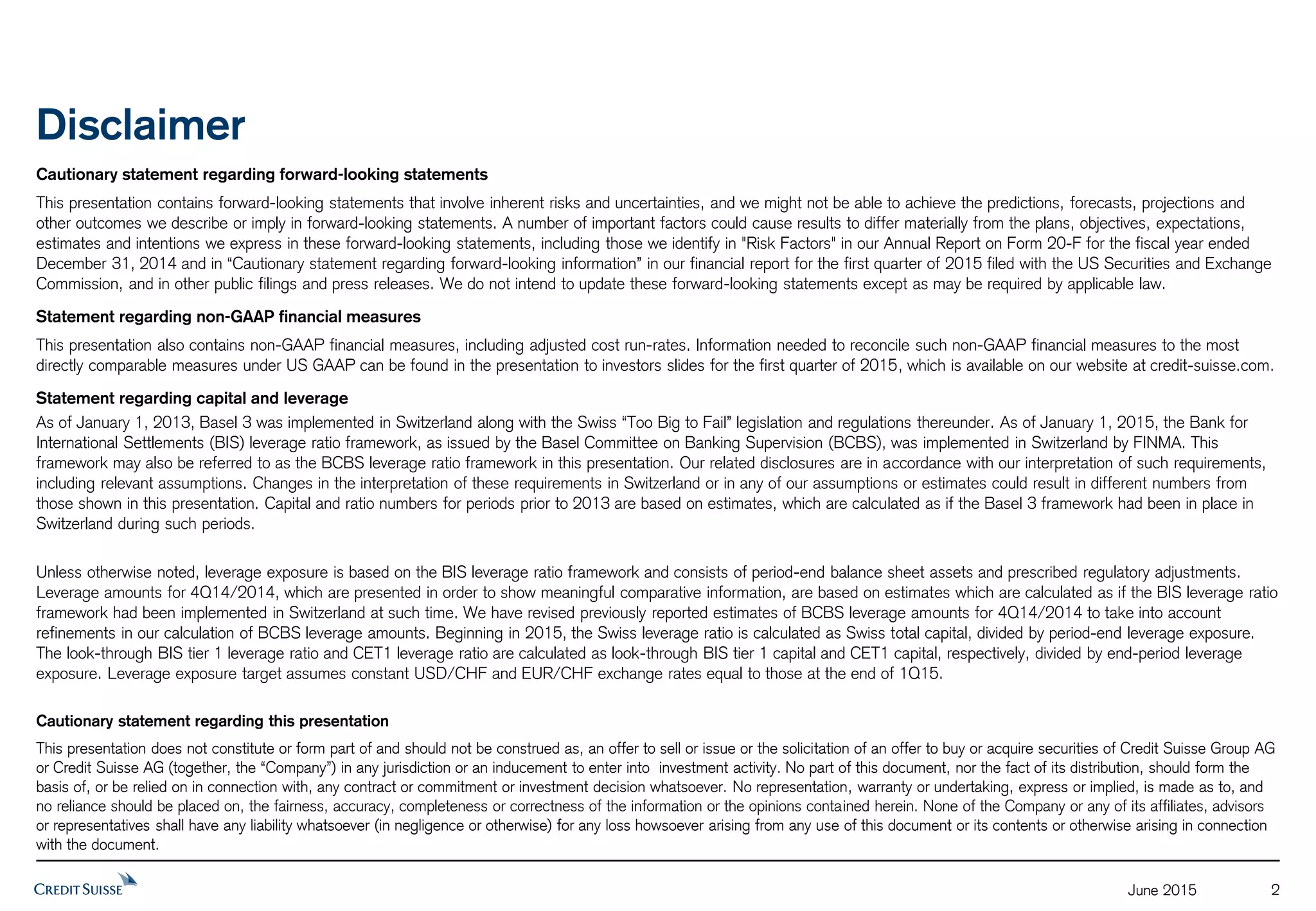 Credit Suisse Investor Presentation | PDF
