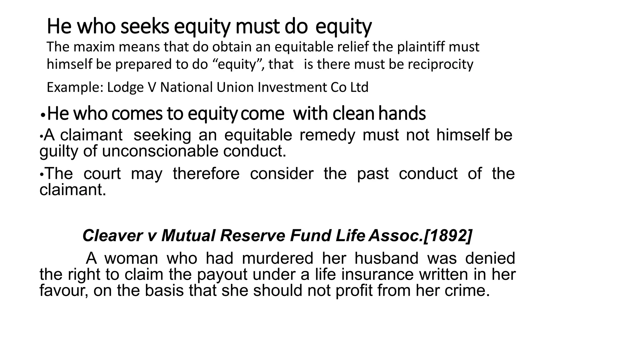 Equity law ,its development and maxims presentation | PDF