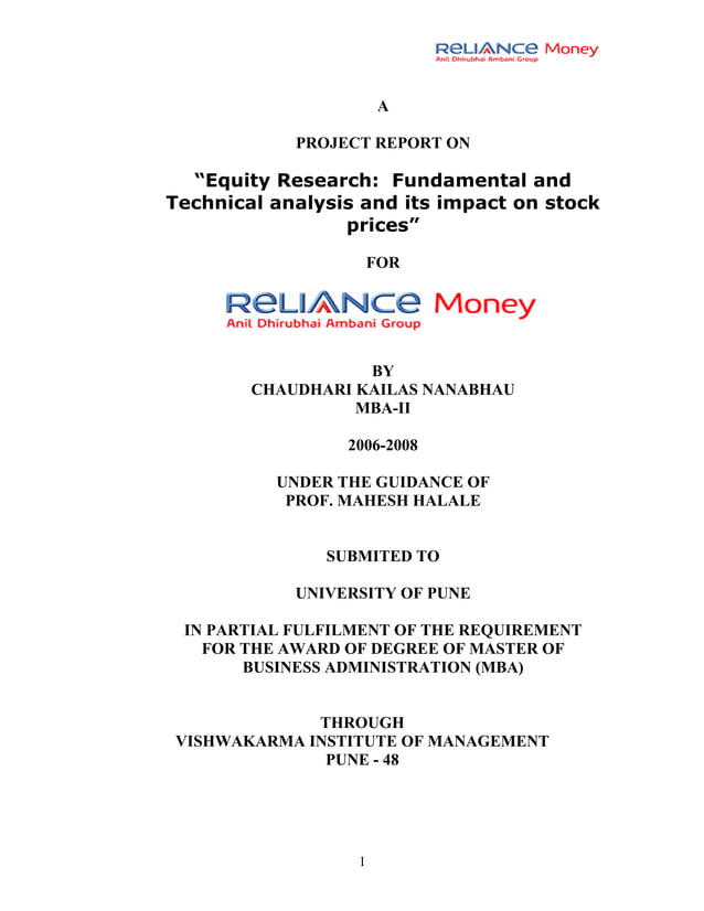 Equity research fundamental and technical analysis and its impact on stock prices with reliance ...