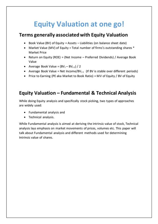 Equity valuation at one go | PDF