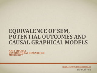 Equivalence causal frameworks: SEMs, Graphical models and Potential ...