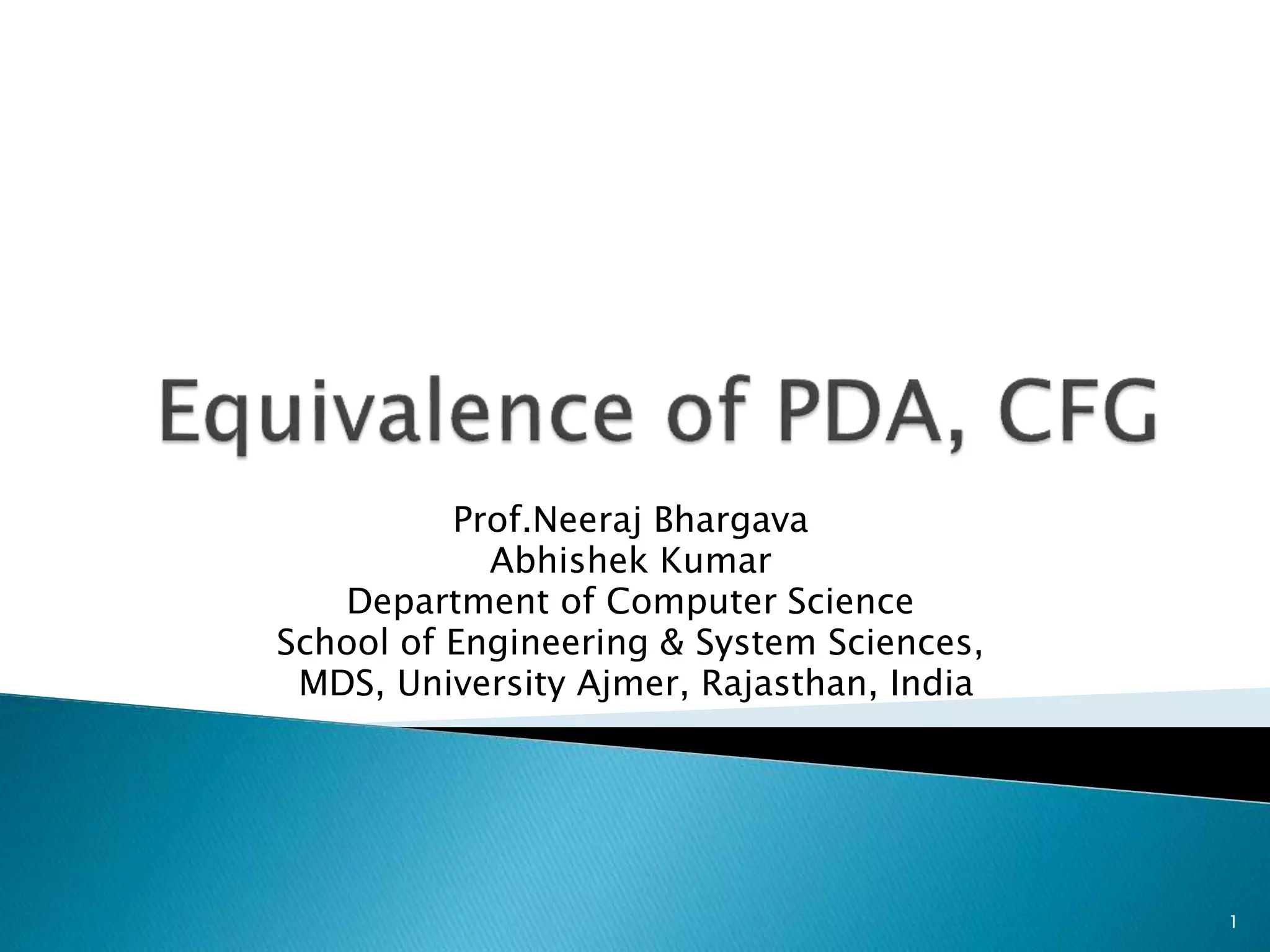 Equivalence of pda, cfg1 | PPT