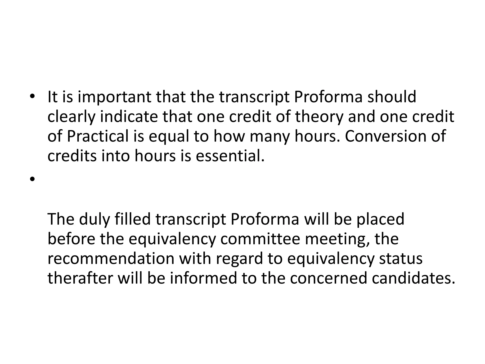 Equivalency of courses transcripts, credit system | PPTX