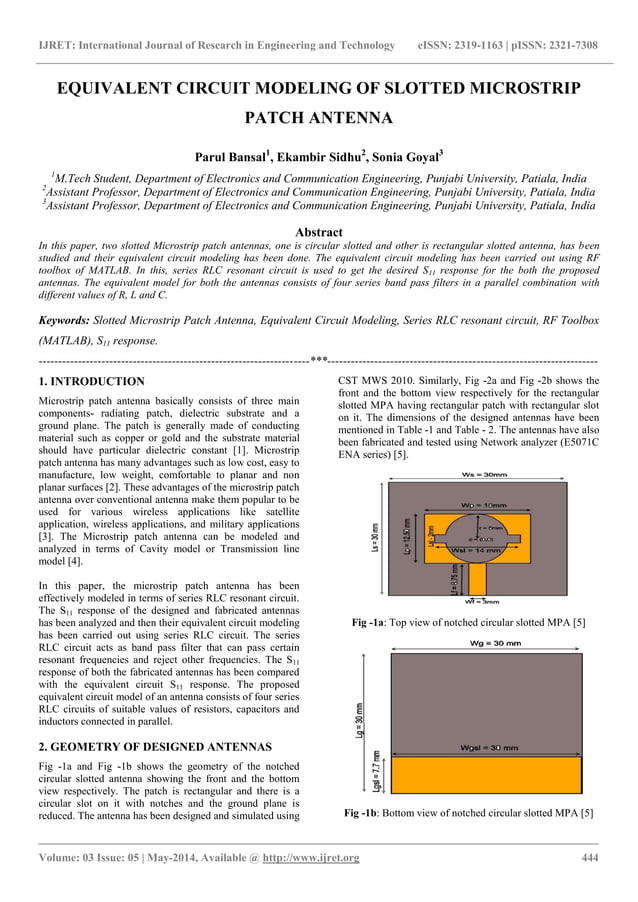 Equivalent circuit modeling of slotted microstrip patch antenna | PDF
