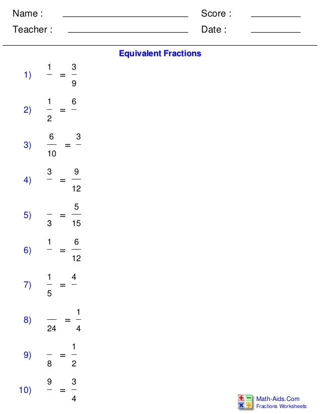 Equivalent Fraction Problems Equivalent Fraction Problems