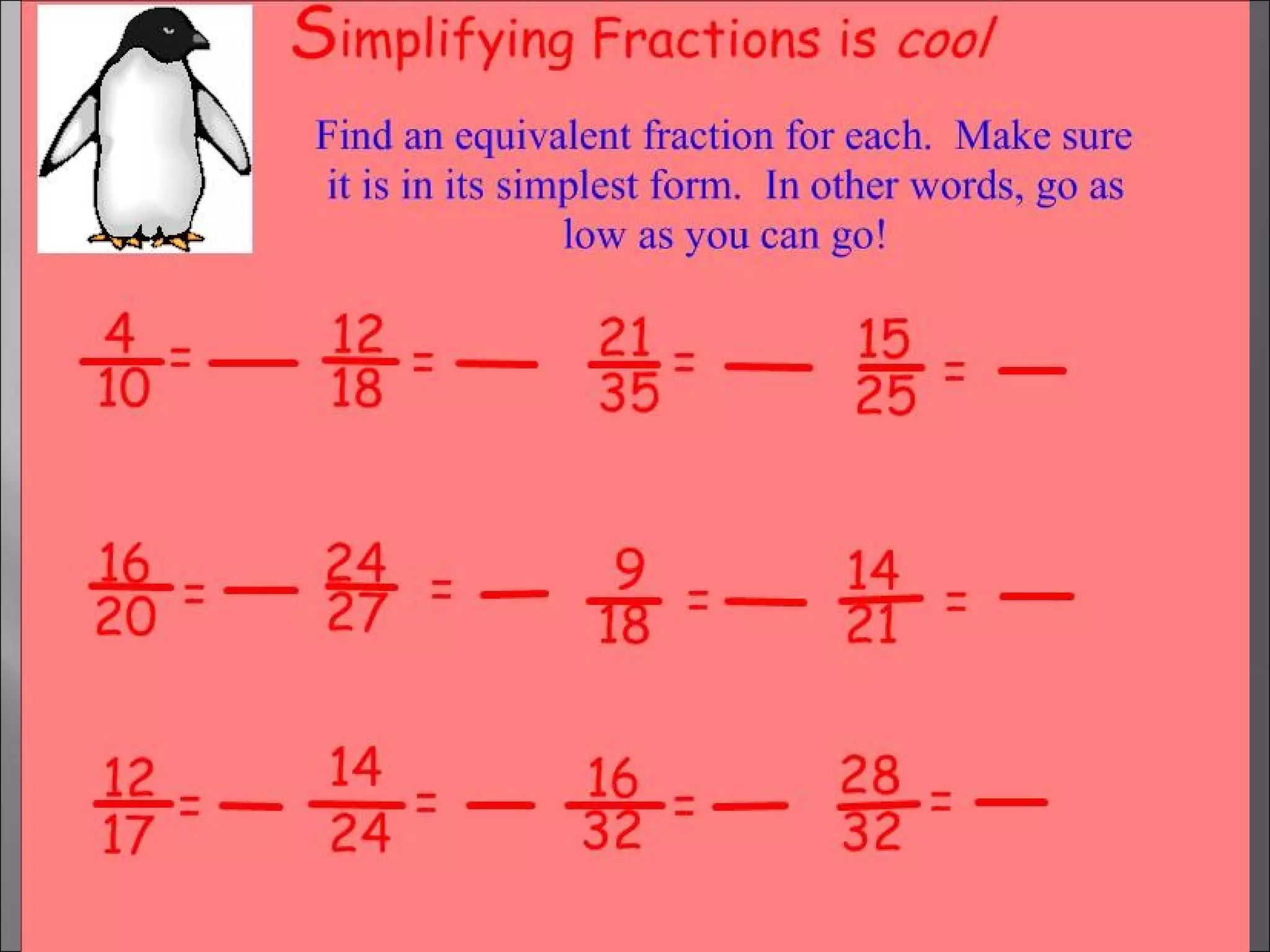 Equivalent Fractions & Simplifying Fractions | PPT