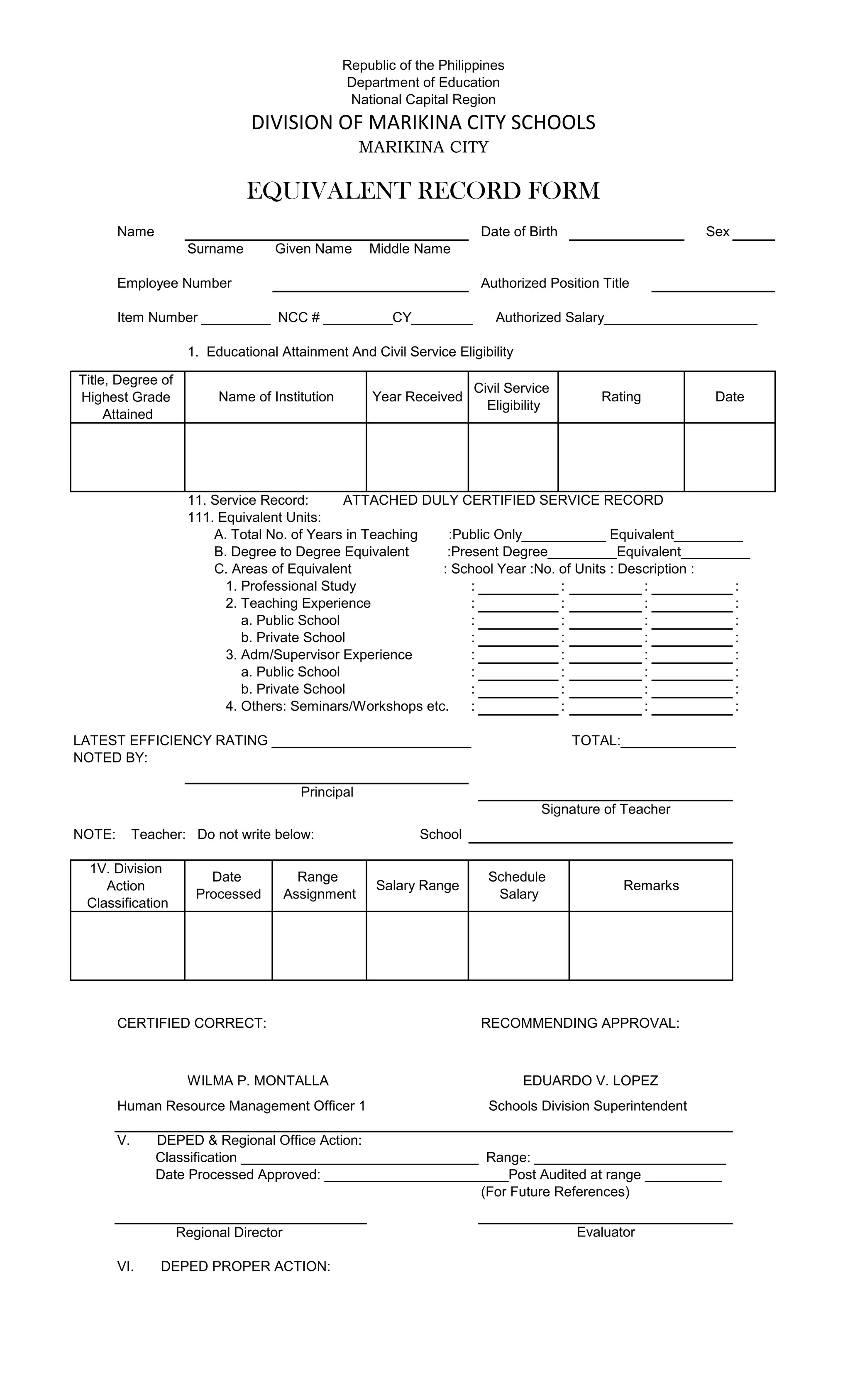 Equivalent record form | XLSX