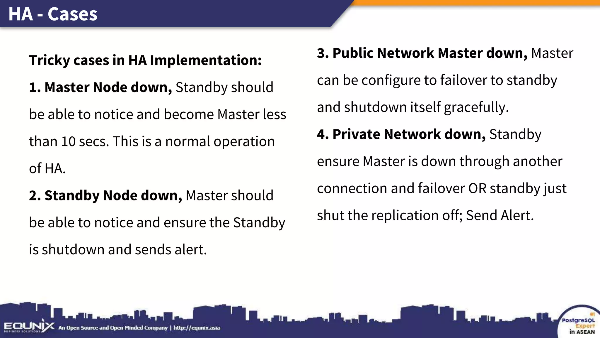 High Availability and Disaster Recovery in PostgreSQL - EQUNIX | PPT