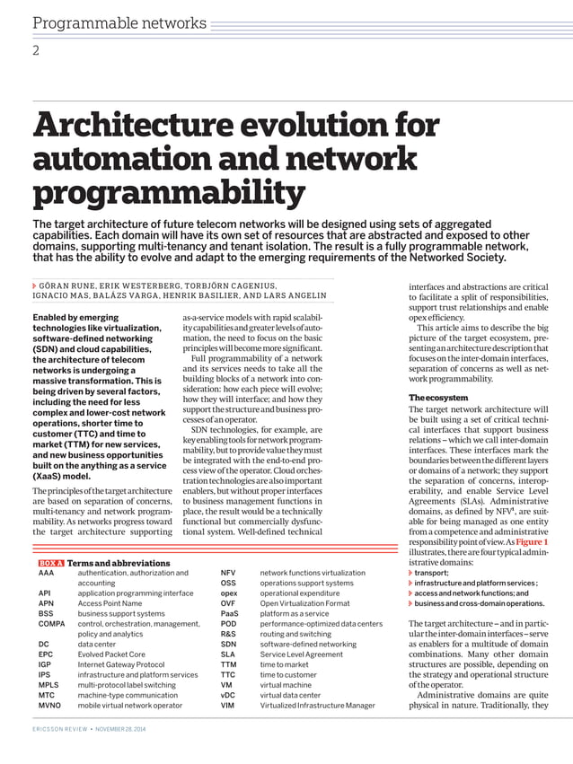 Architecture evolution for automation and network programmability | PDF