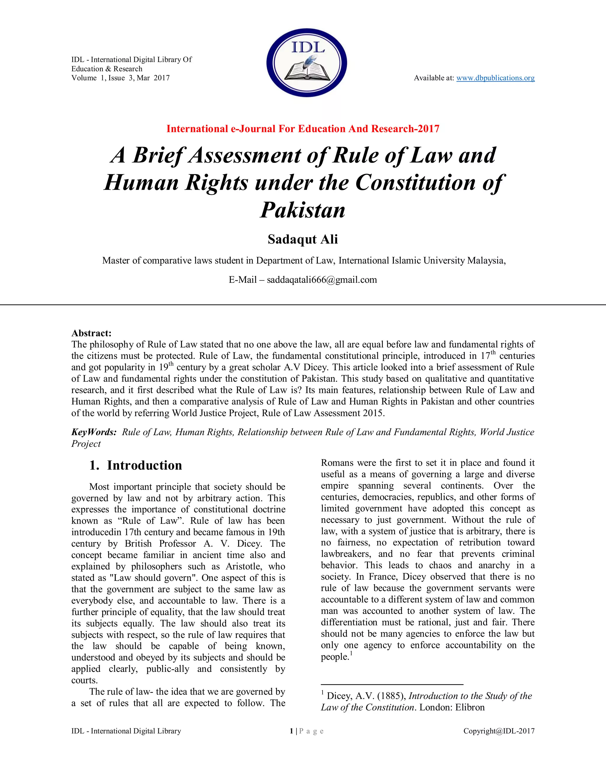 A Brief Assessment of Rule of Law and Human Rights under the ...
