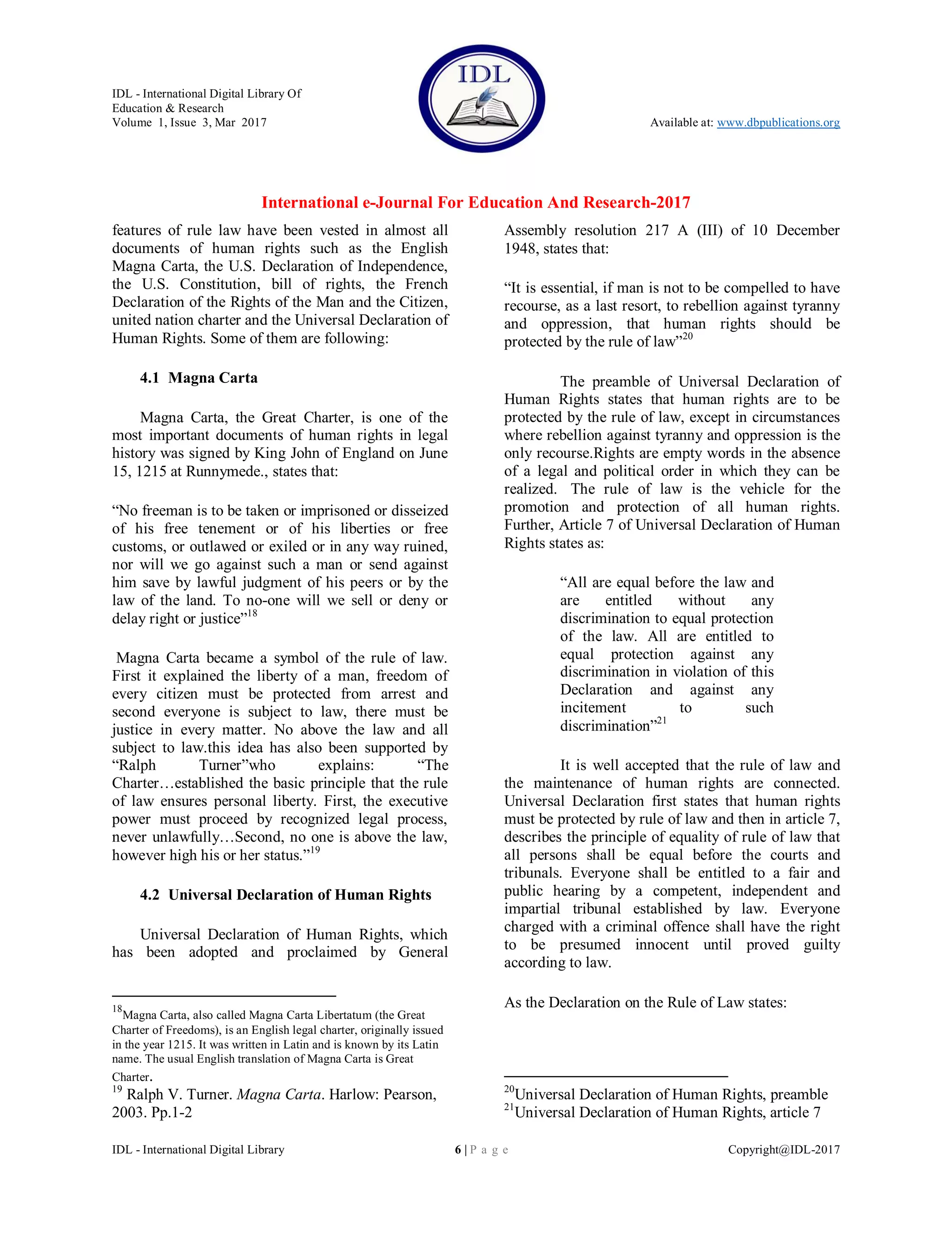A Brief Assessment of Rule of Law and Human Rights under the ...