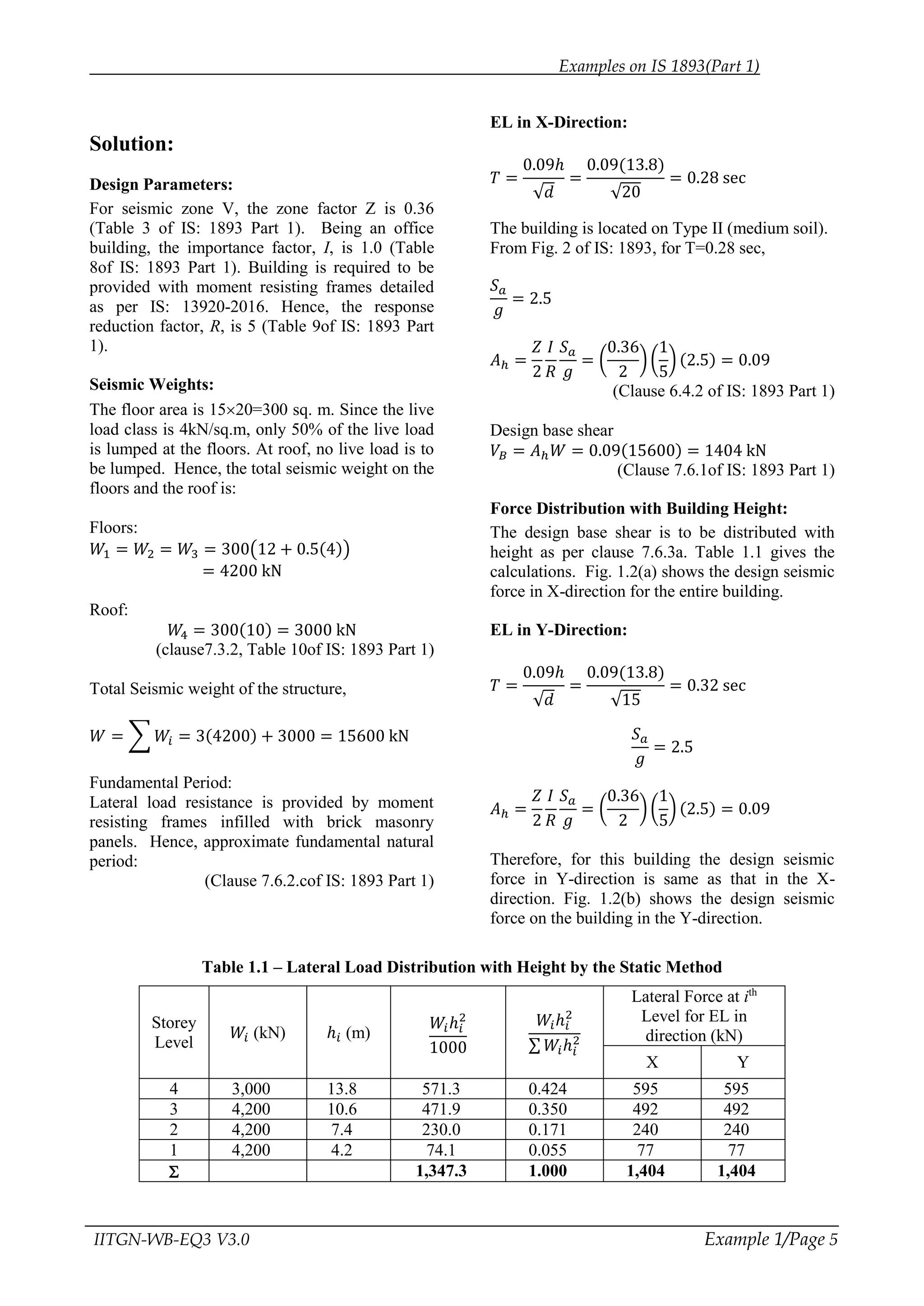 Explanatory Examples on Indian Seismic Code IS 1893 (Part I) | PDF