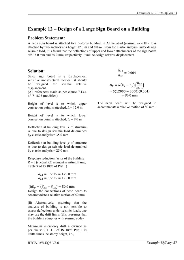 Explanatory Examples on Indian Seismic Code IS 1893 (Part I) | PDF