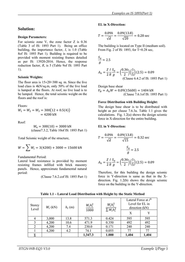 Explanatory Examples on Indian Seismic Code IS 1893 (Part I) | PDF