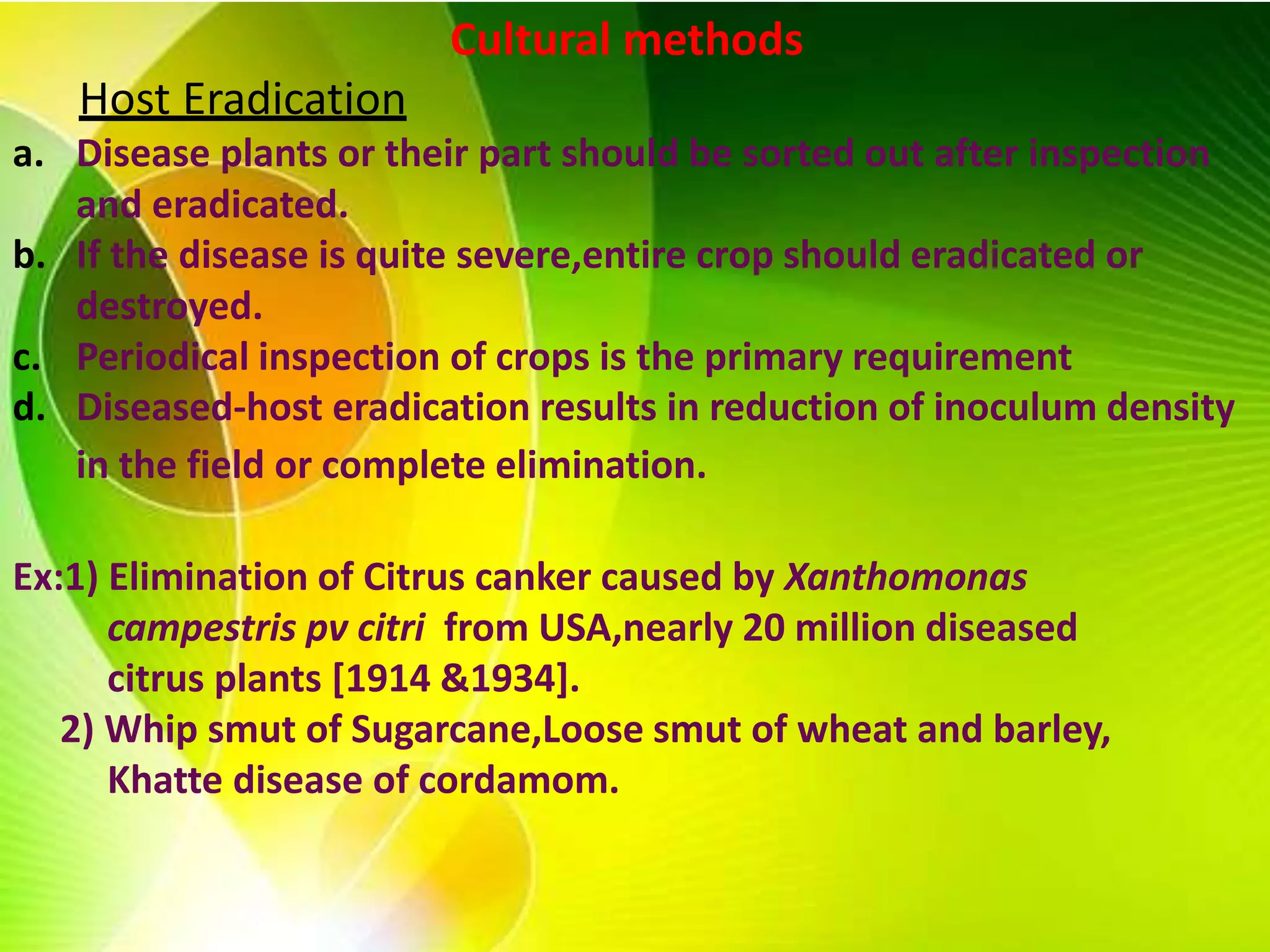 PRINCIPLES OF PLANT DISEASE MANAGEMENT AN OVERVIEW ON ERADICATION | PPTX