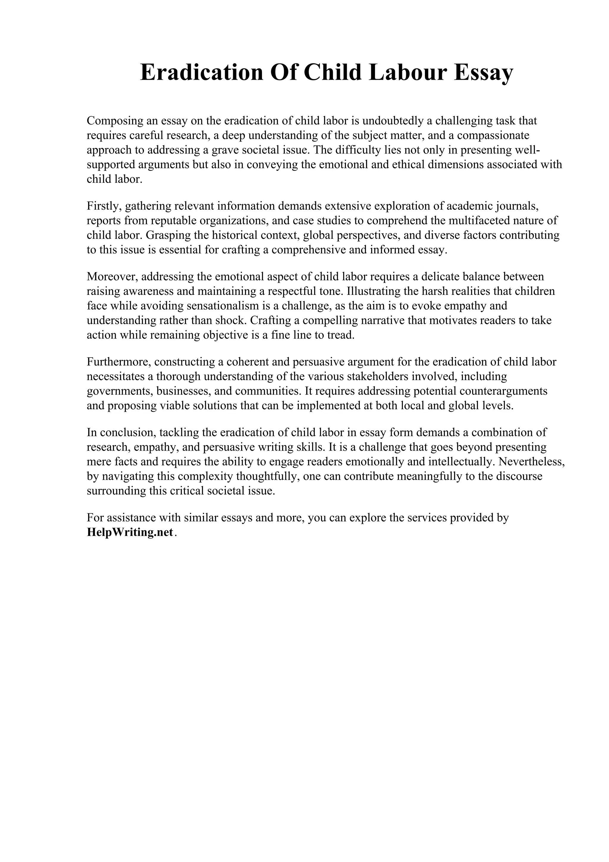 Eradication Of Child Labour Essay. Harrisburg University of Science and ...