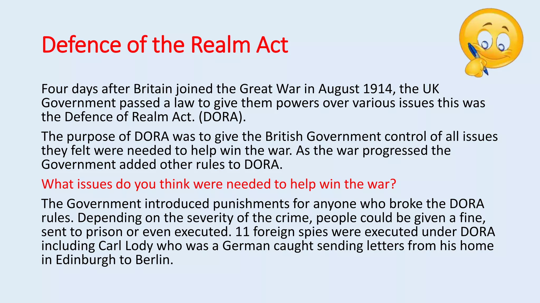 Defence of the Realm Act | PPTX
