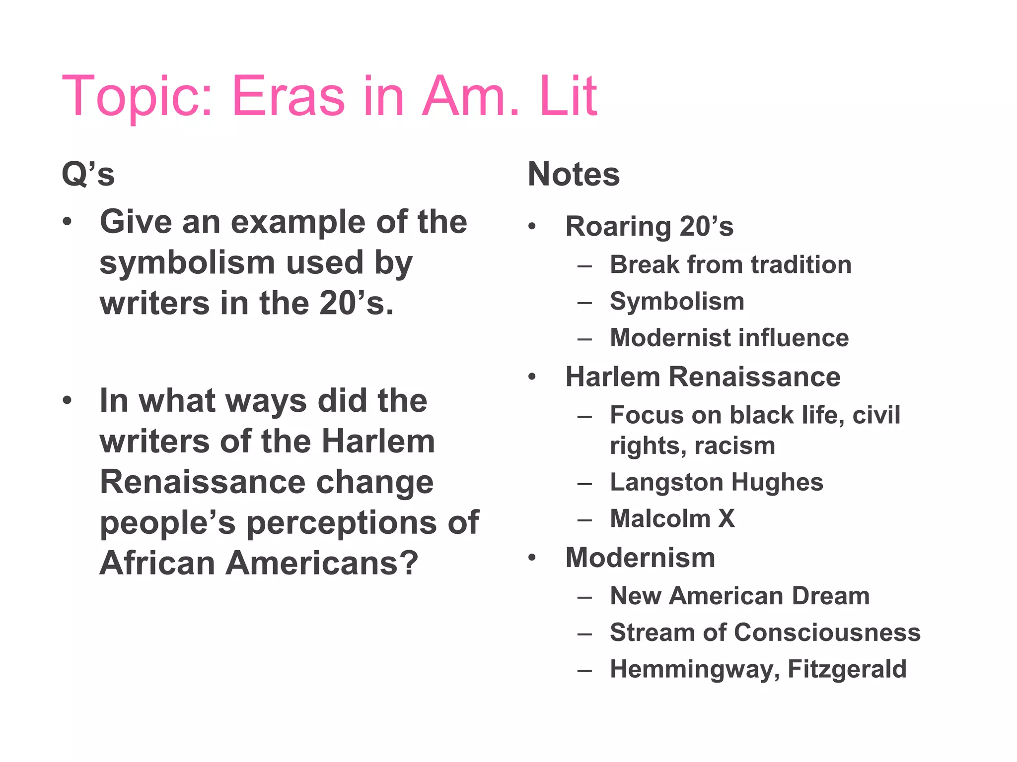 Eras In American Literature | PPTX