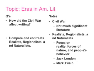 Eras In American Literature | PPTX