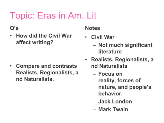 Eras In American Literature | PPT