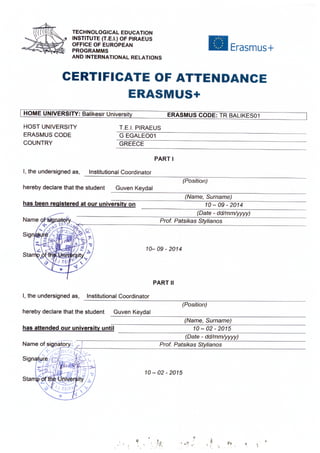 Erasmus Certificate Guven 2015 | PDF