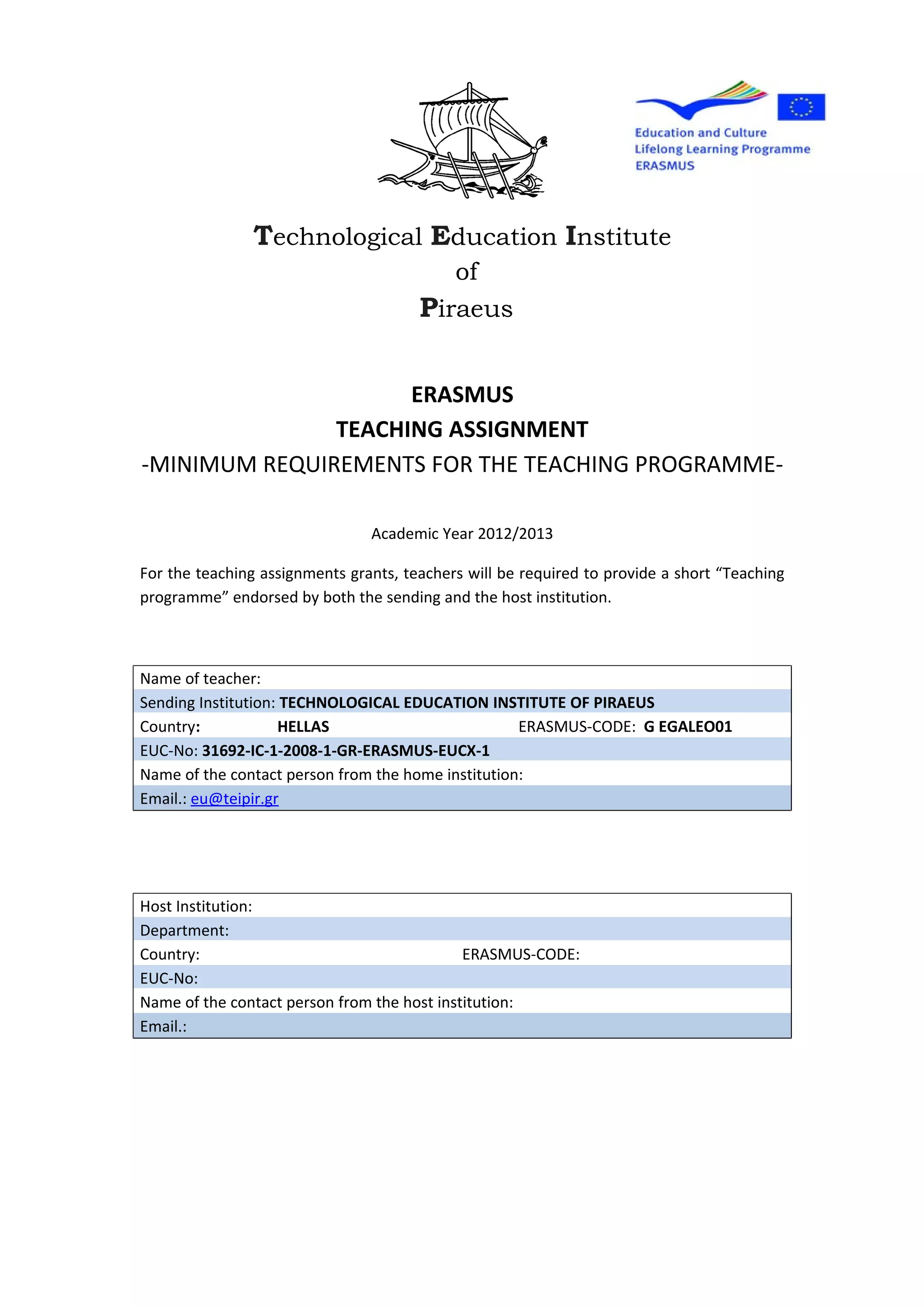 Erasmus teaching assignment | DOC