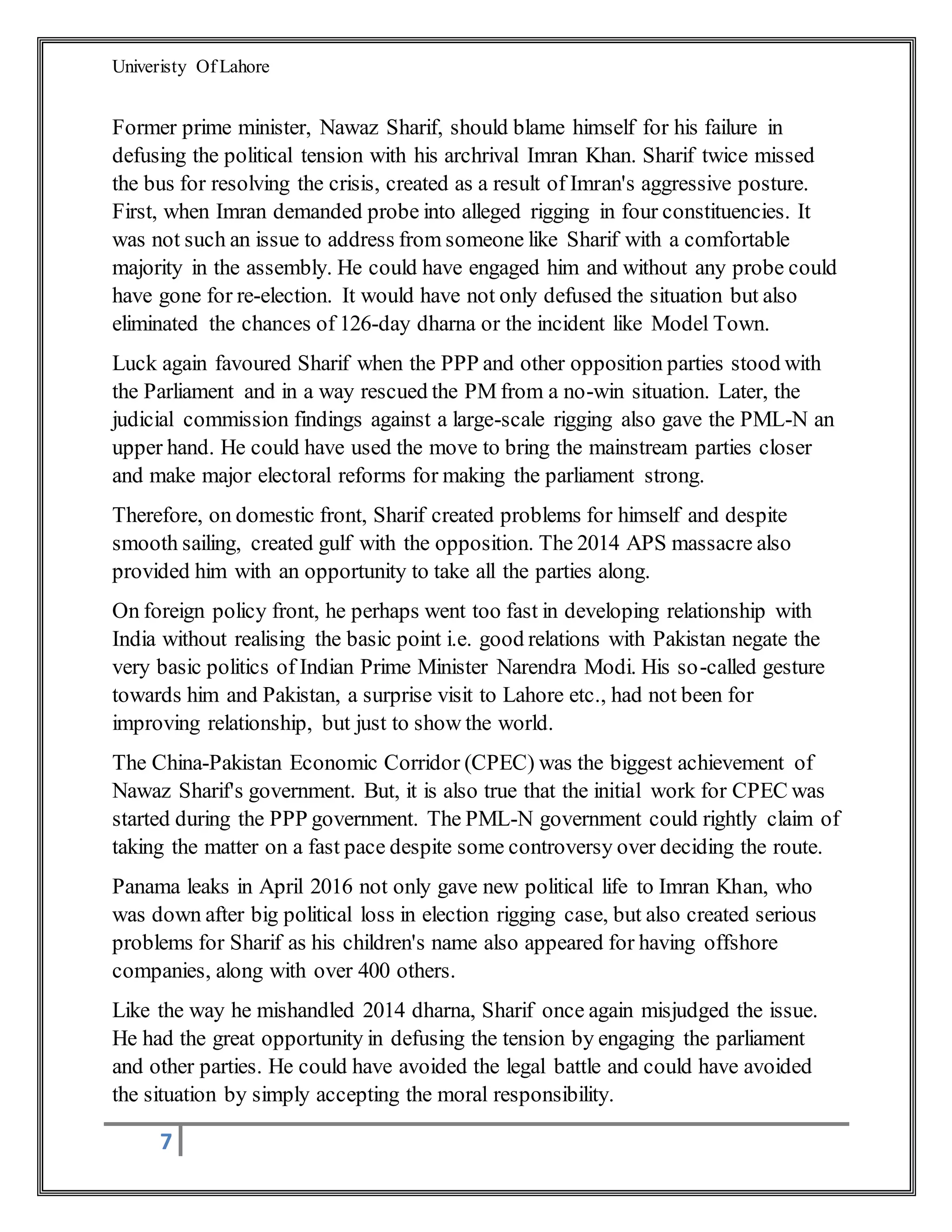 Eras of nawaz sharif | DOCX