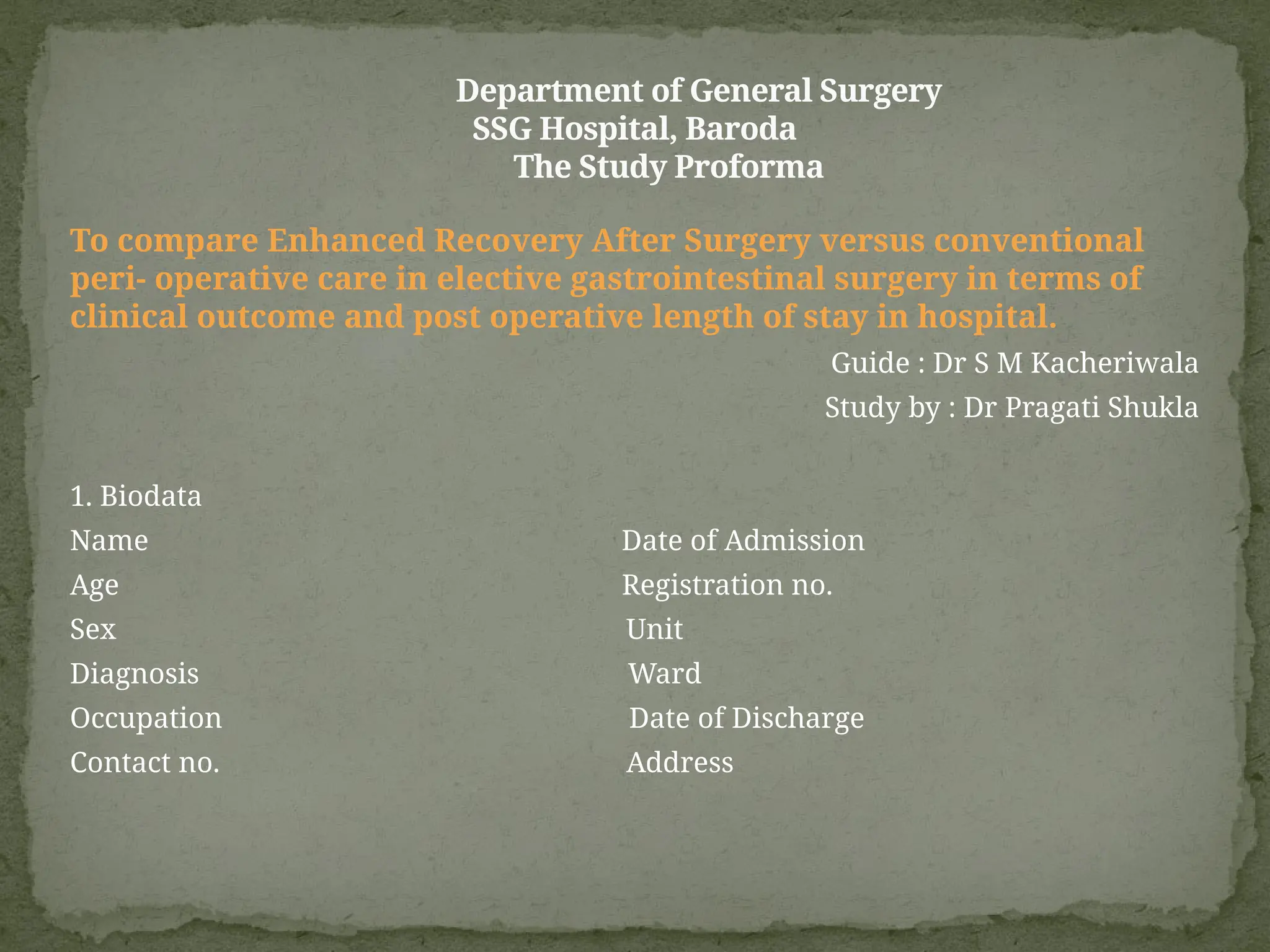 Enhanced recovery after surgery presentation | PPTX