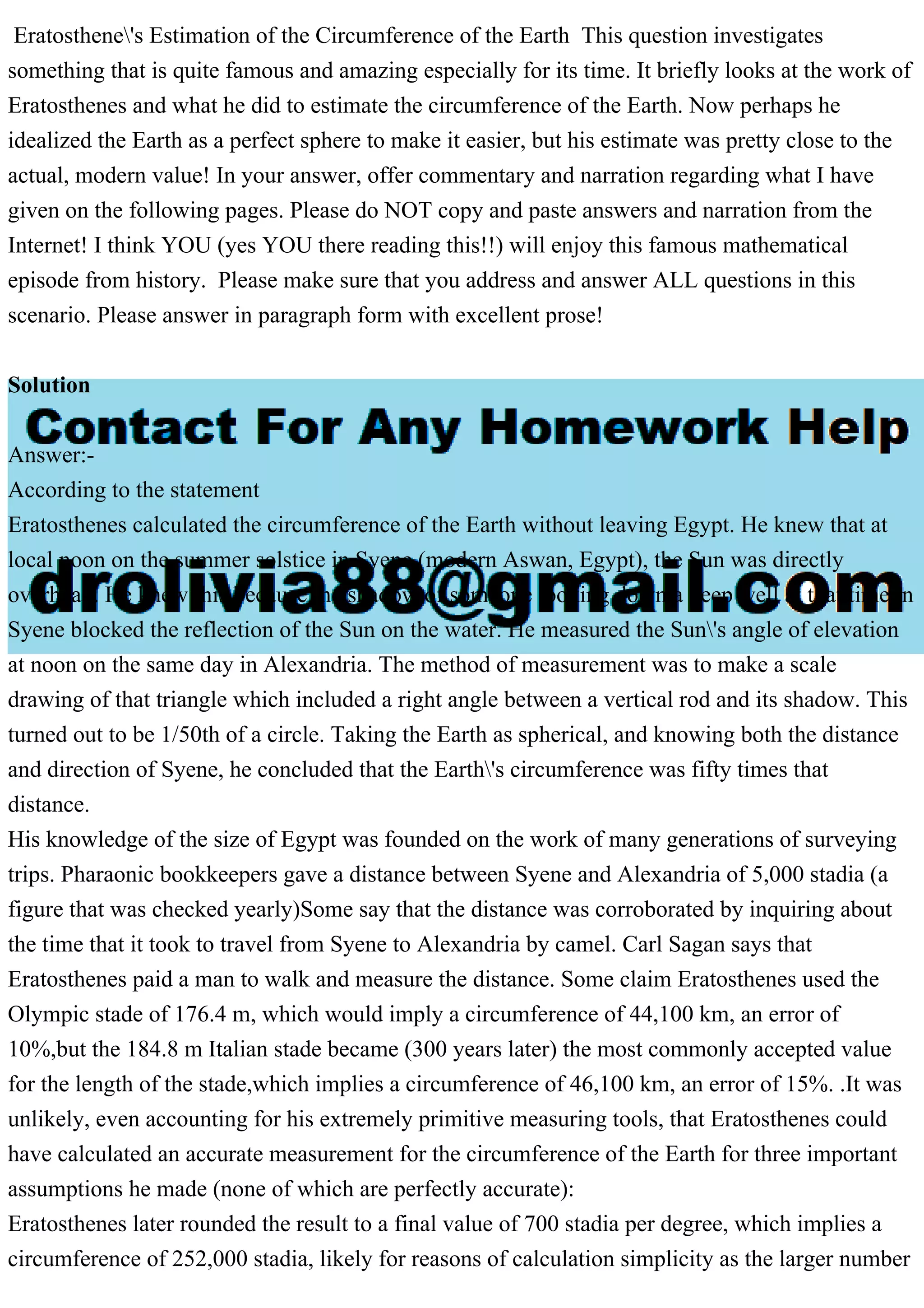 Eratosthenes Estimation of the Circumference of the Earth This que.pdf ...