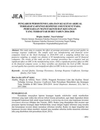 PENGARUH PERSISTENSI LABA DAN KUALITAS AKRUAL TERHADAP EARNINGS RESPONSE COEFFICIENT | PDF