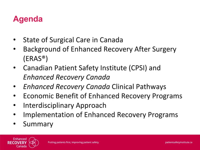 Enhanced Recovery Canada Presentation | PPTX | Physical Therapy | Wellness