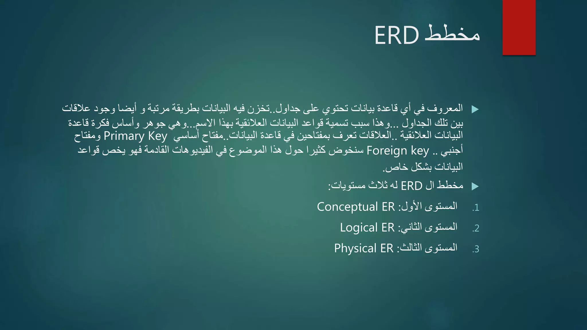 #1 الدرس الأول من دروس مسار تعلم ال SQL Server بعنوان مخطط ال ERD والتكامل المرجعي | PPTX