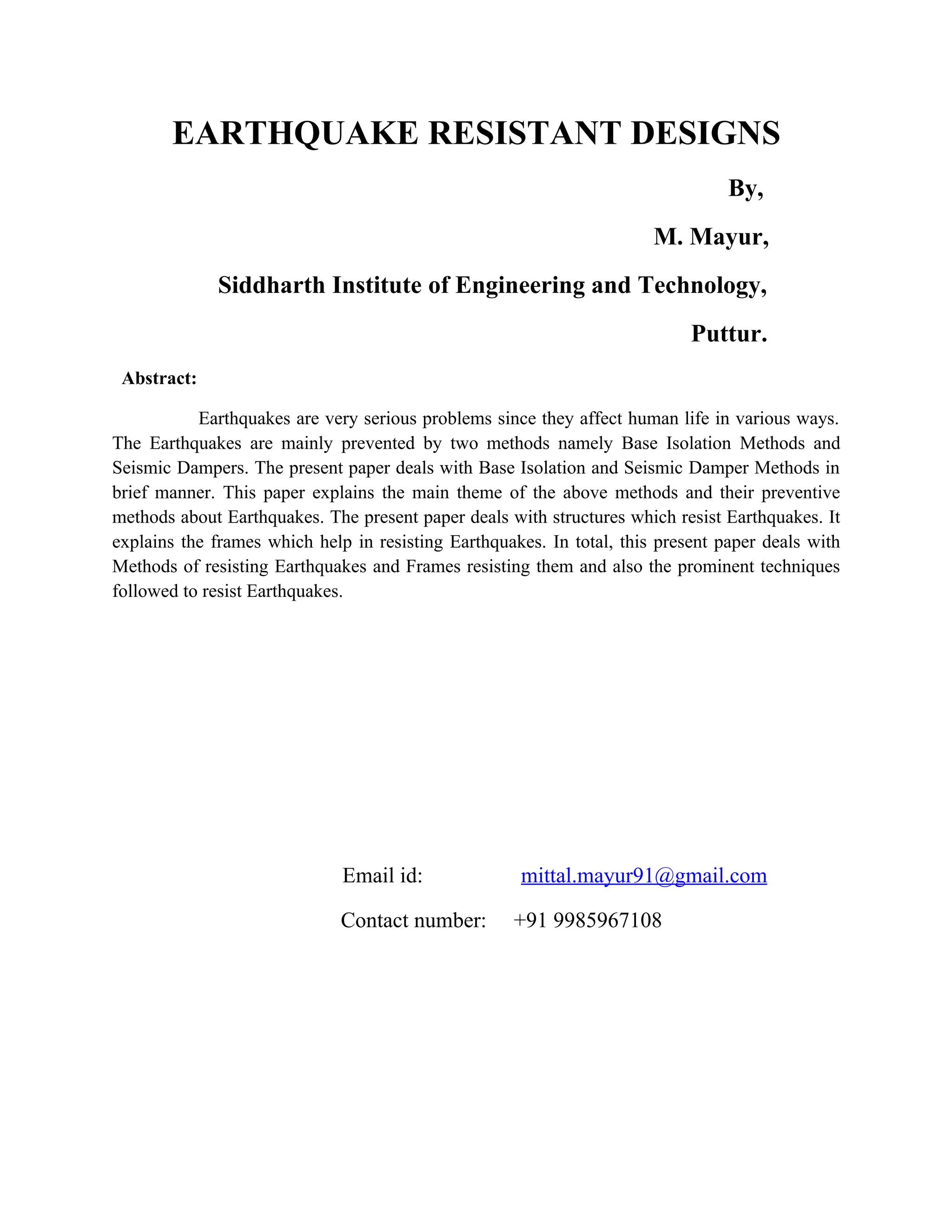 Earthquake Resistant Designs | PDF