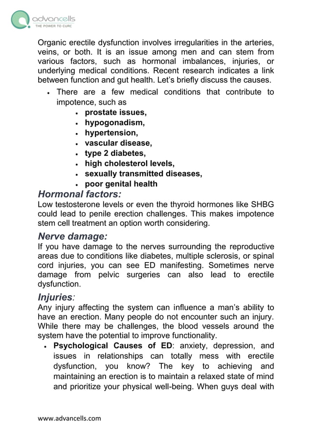 Understanding Erectile Dysfunction and Its Promising Stem Cell Treatments | PDF