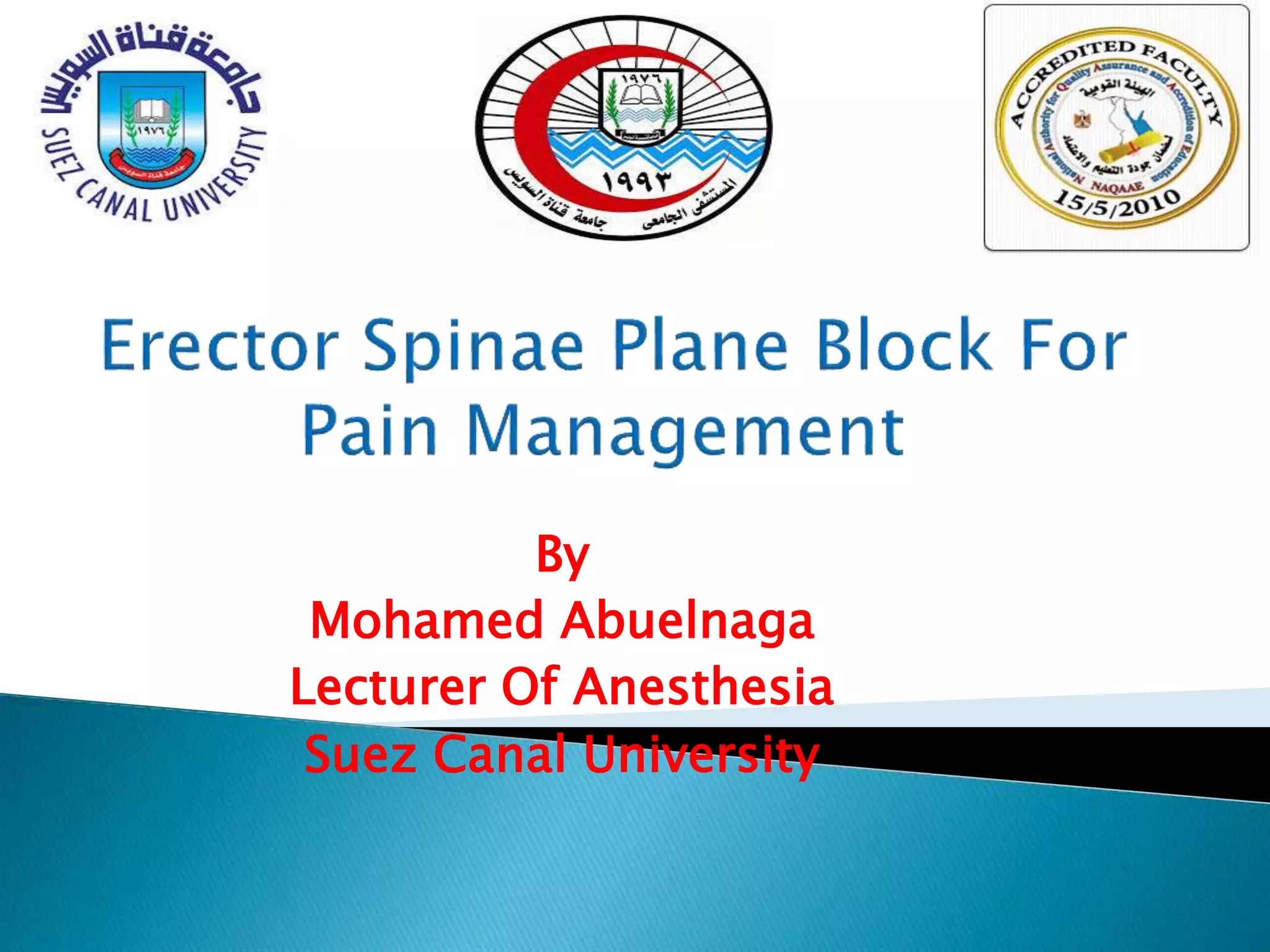 Erector spinae plane block for pain management | PPTX